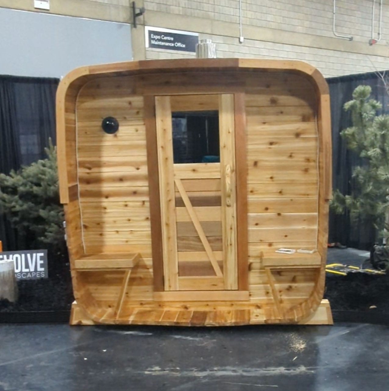 7ft Square Barrel Sauna with Porch - Copperwood Sauna