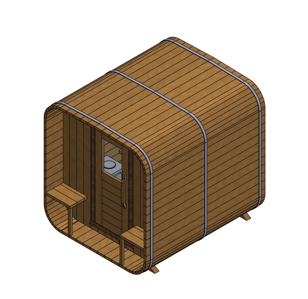7ft Square Barrel Sauna with Porch - Copperwood Sauna